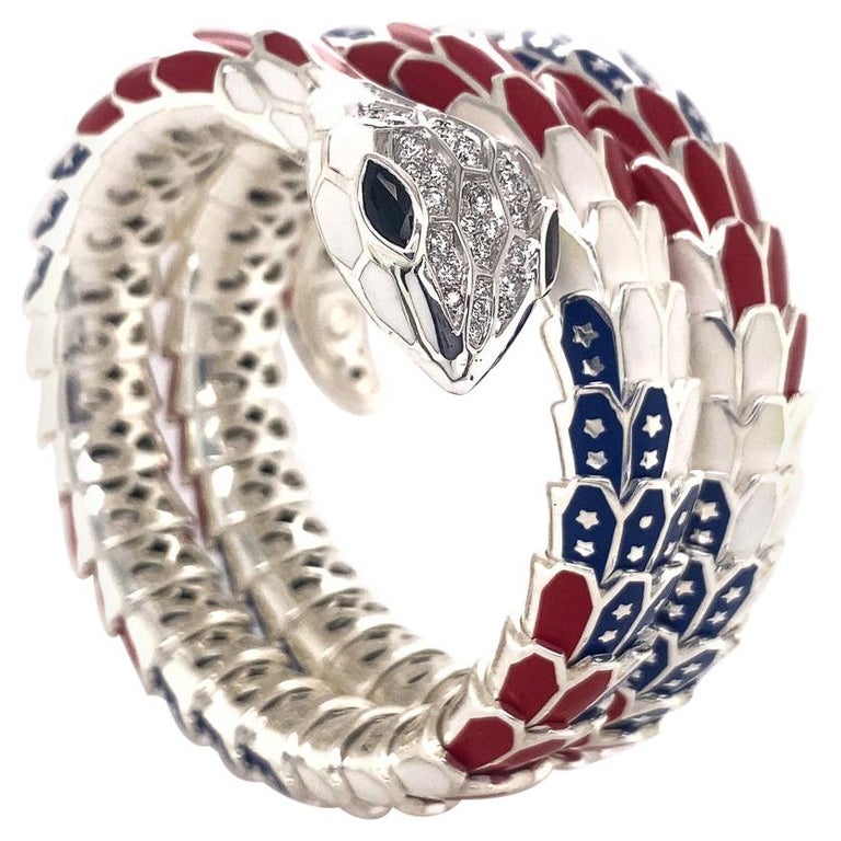 Sapphire and Diamond Snake Bangle, Italy For Sale at 1stDibs