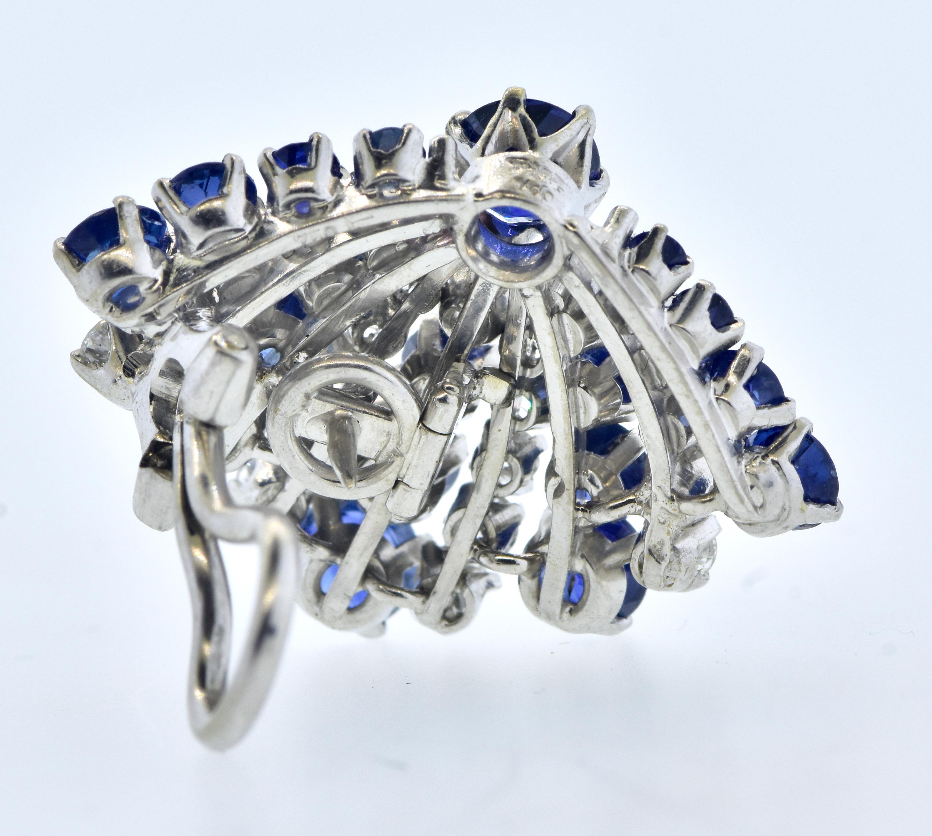 Sapphire and Diamond Striking Fan Motif Earrings For Sale at 1stDibs