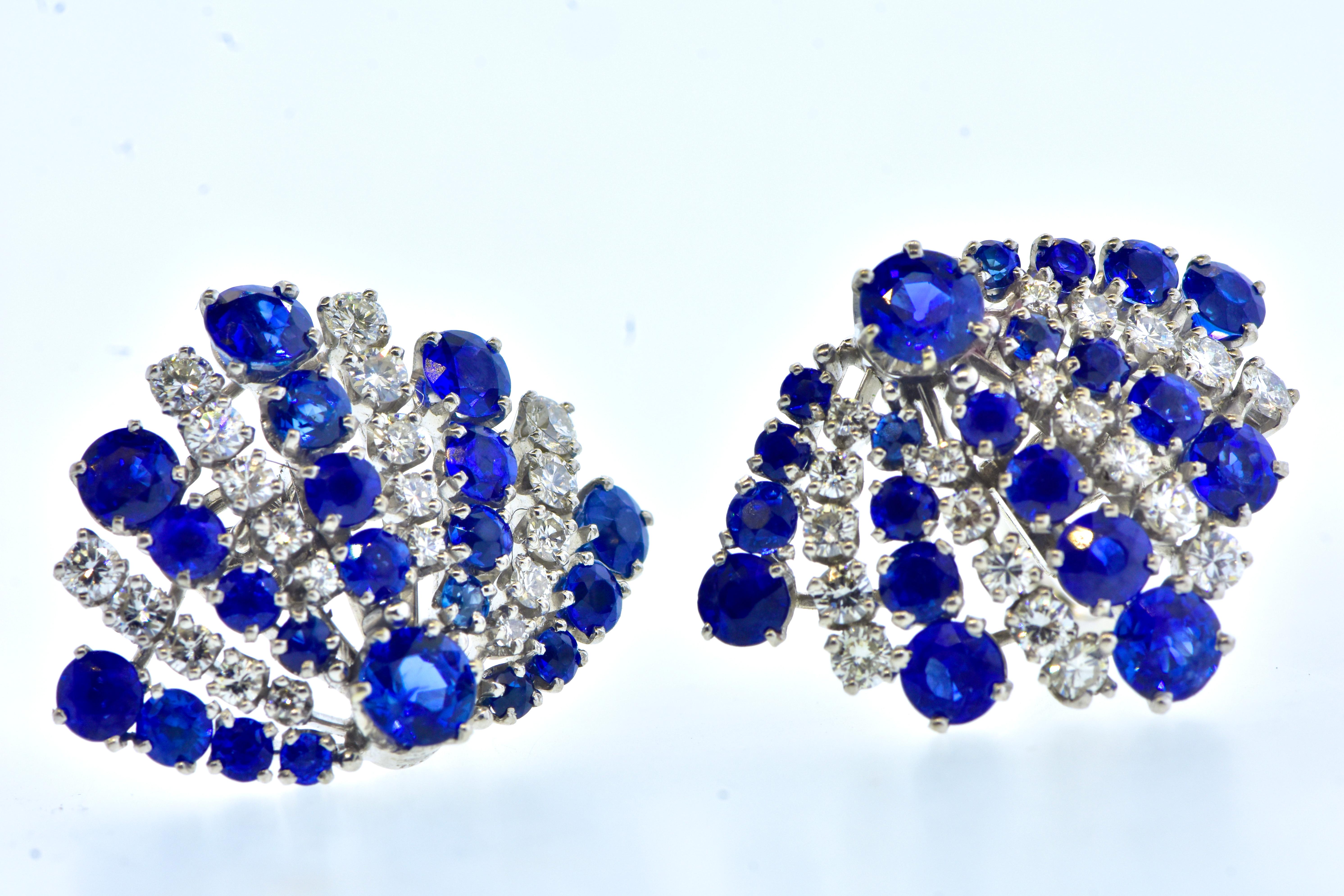 Sapphire and Diamond Striking Fan Motif Earrings For Sale at 1stDibs
