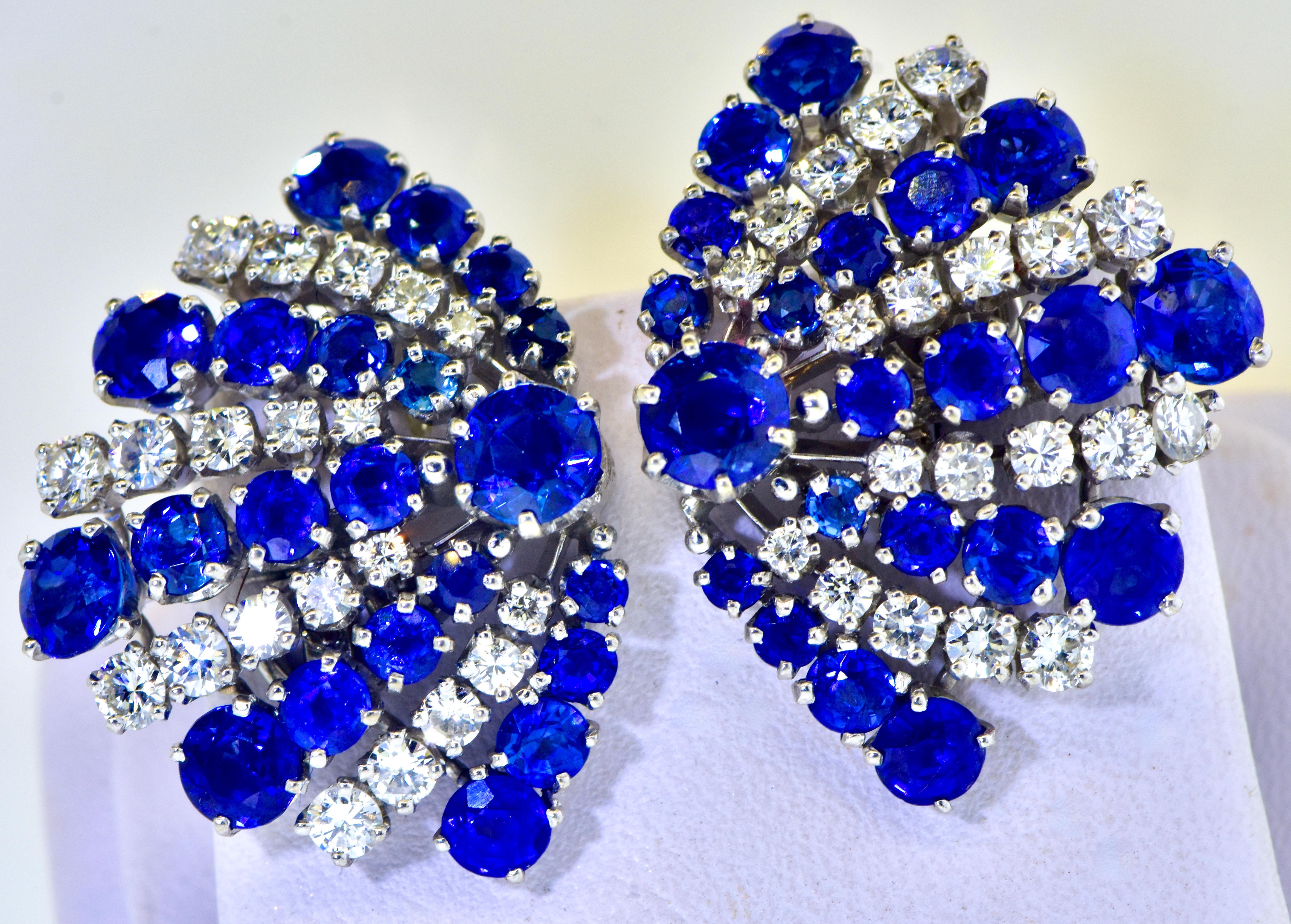 Sapphire and Diamond Striking Fan Motif Earrings For Sale at 1stDibs