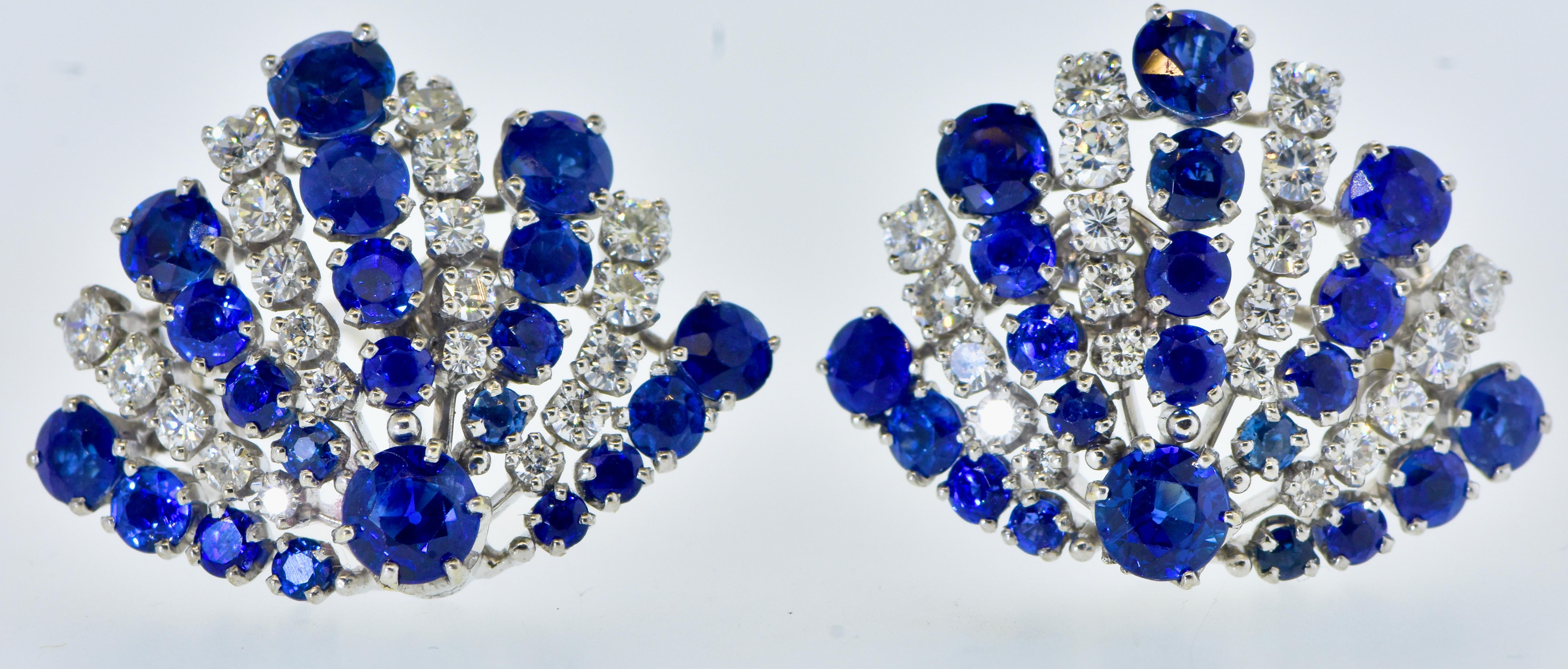 Sapphire and Diamond Striking Fan Motif Earrings For Sale at 1stDibs