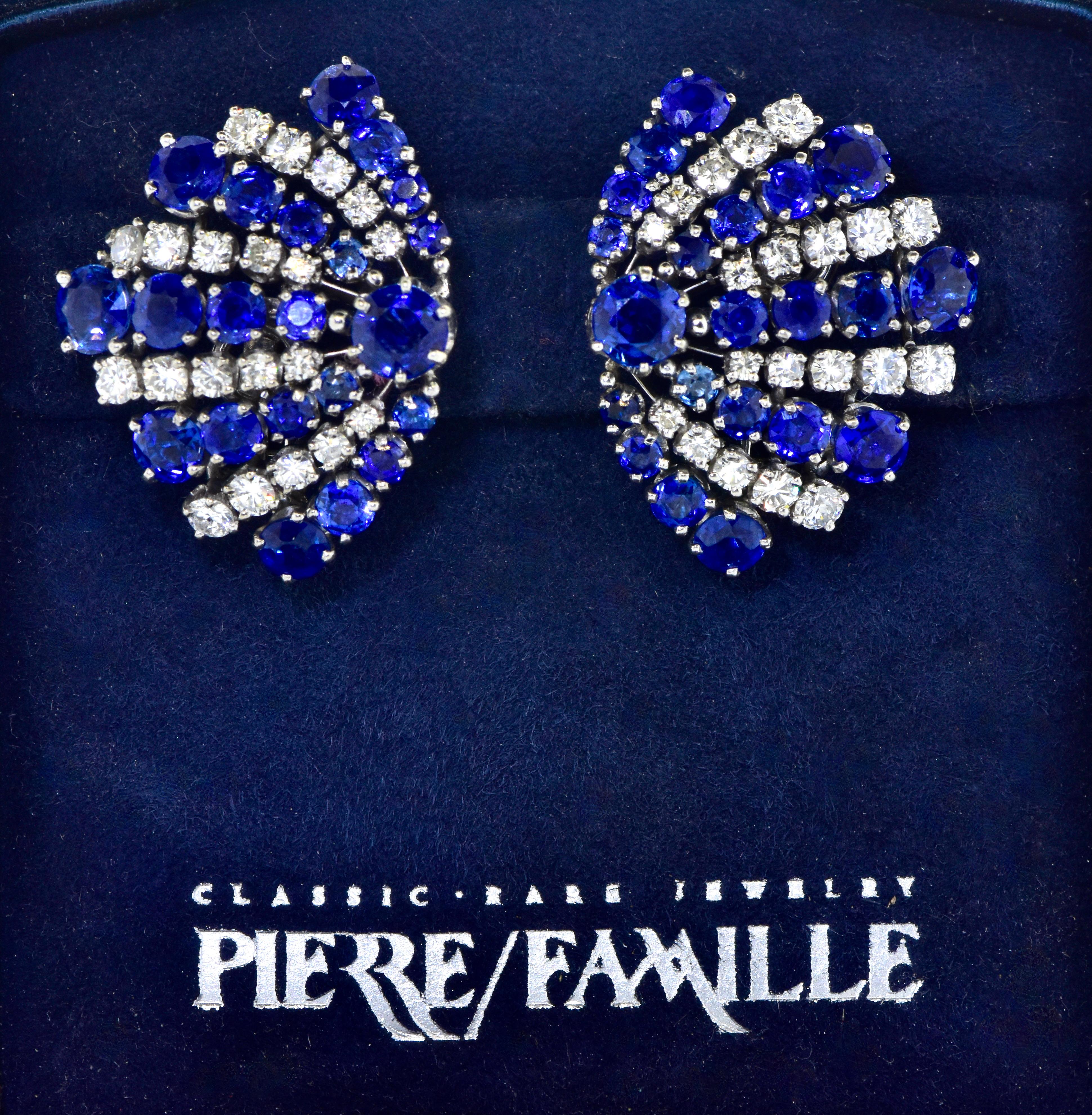 Sapphire and Diamond Striking Fan Motif Earrings For Sale at 1stDibs