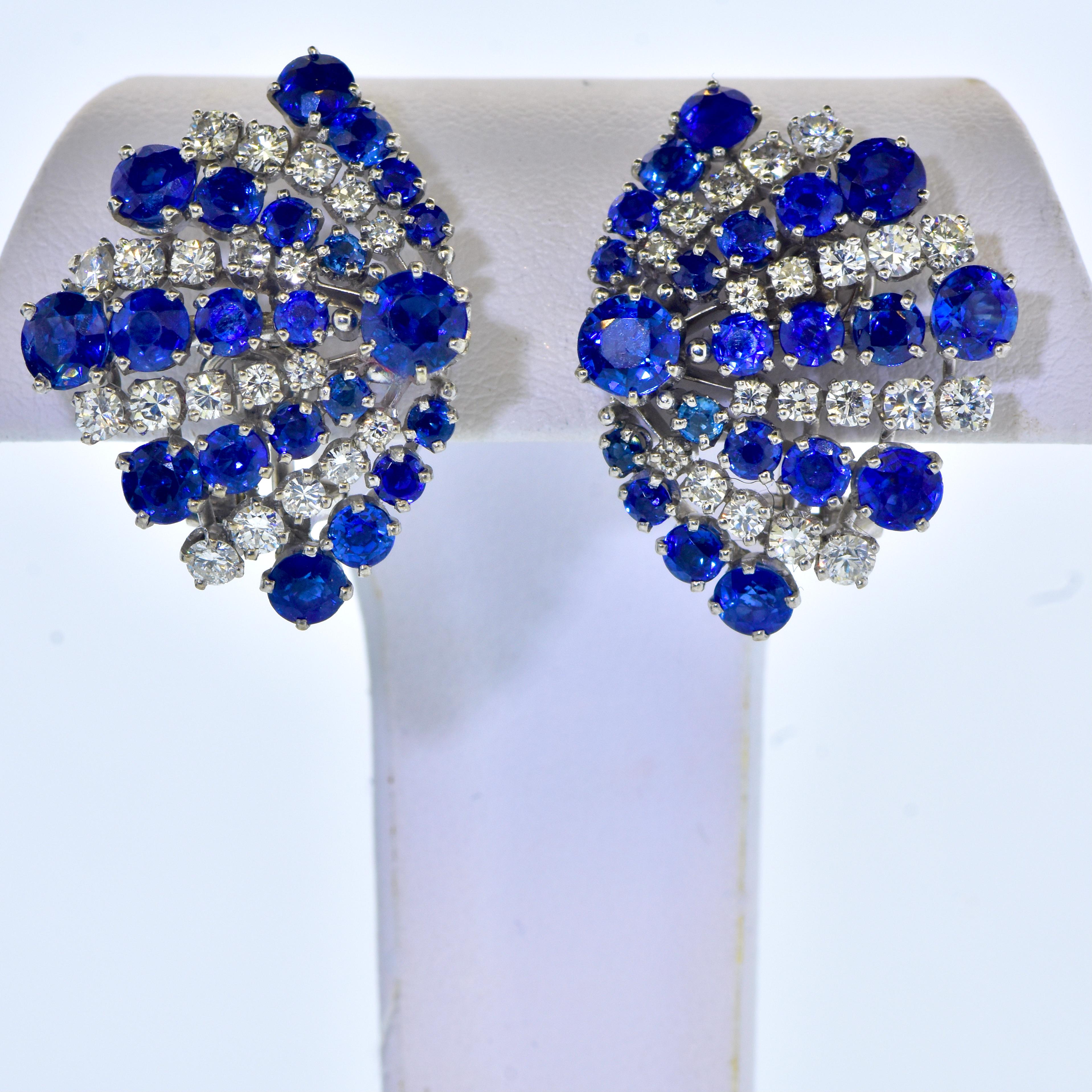 Sapphire and Diamond Striking Fan Motif Earrings For Sale at 1stDibs