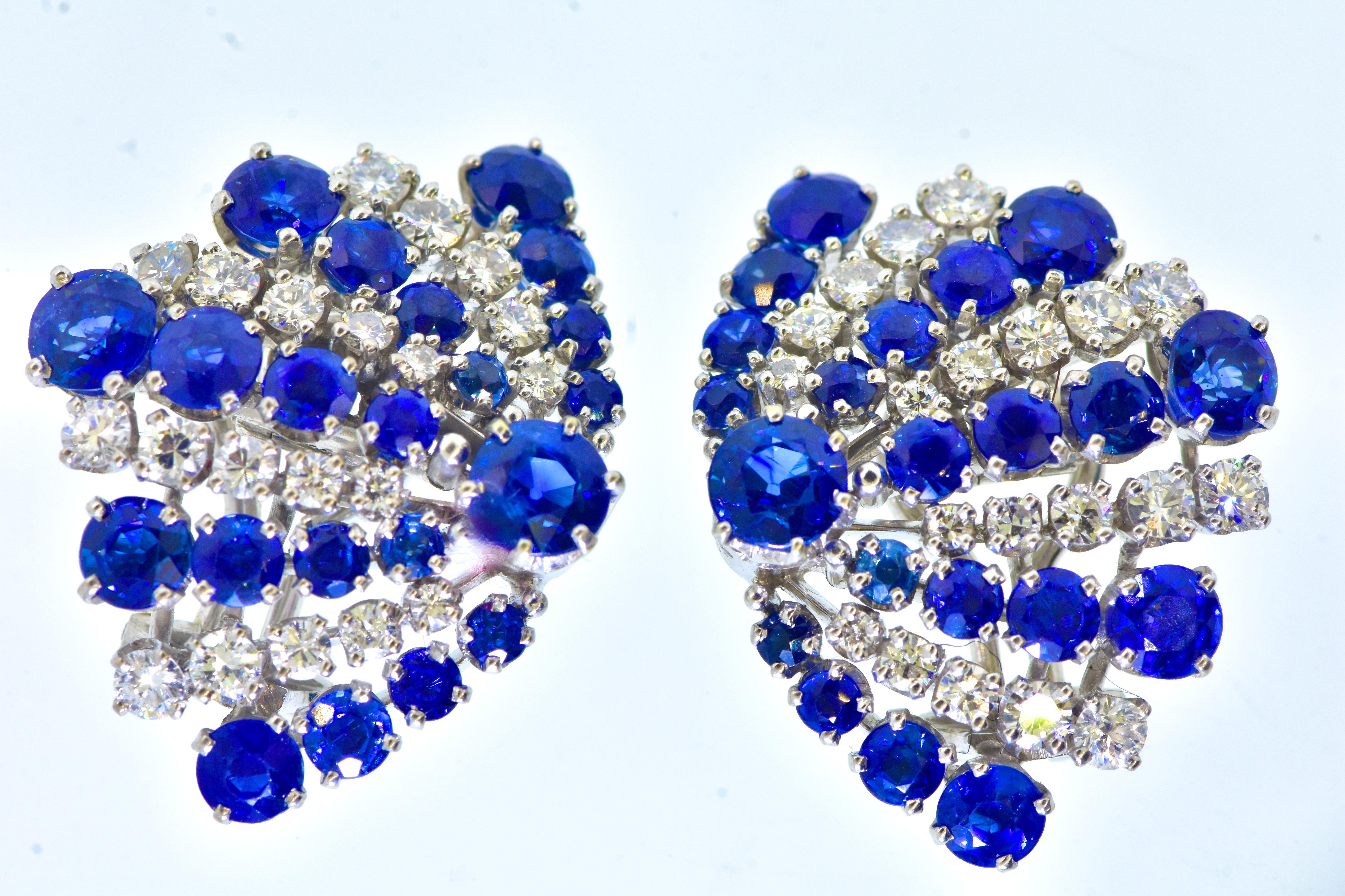Sapphire and Diamond Striking Fan Motif Earrings For Sale at 1stDibs