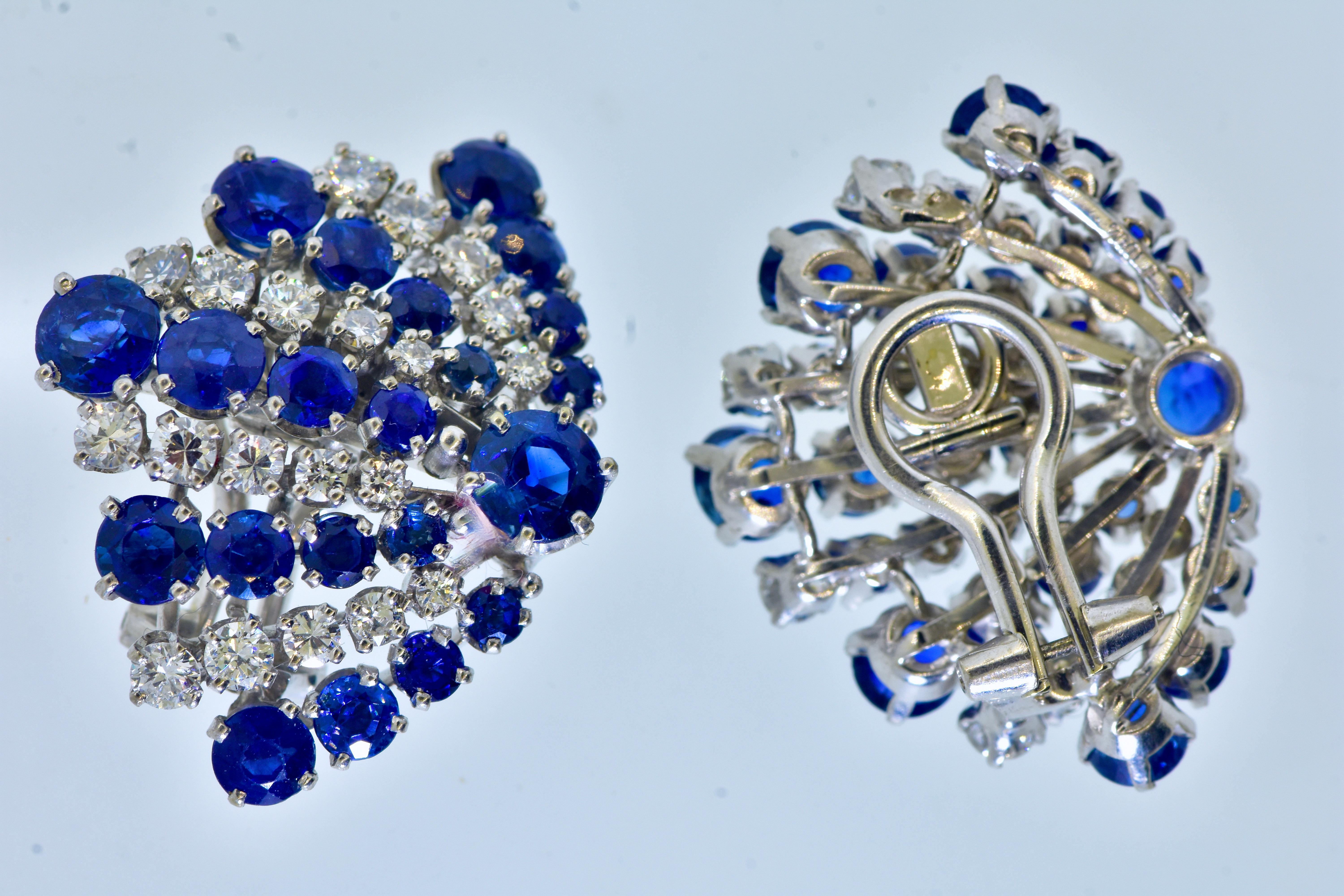 Sapphire and Diamond Striking Fan Motif Earrings For Sale at 1stDibs