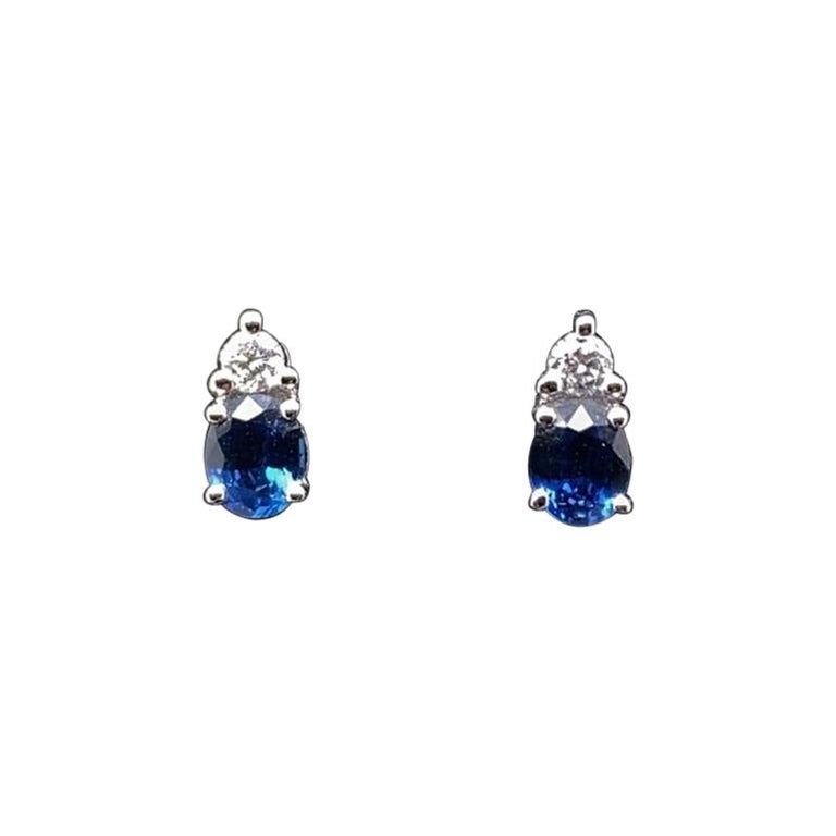 Sapphire and Diamond Stud Earrings, 18 Karat White Gold at 1stDibs