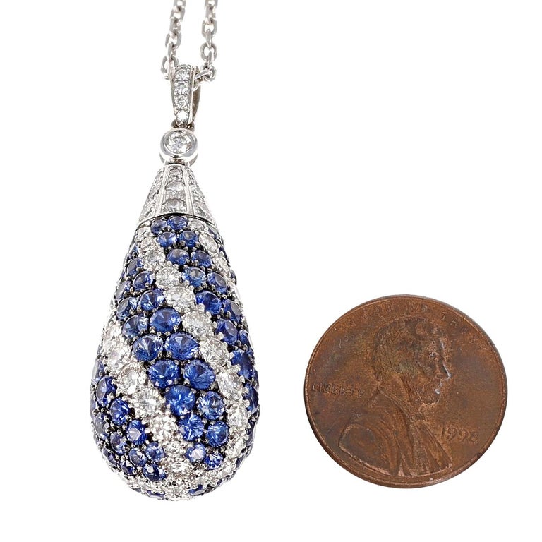 Sapphire and Diamond Swirl Design Pendant Necklace, 18k Gold For Sale ...