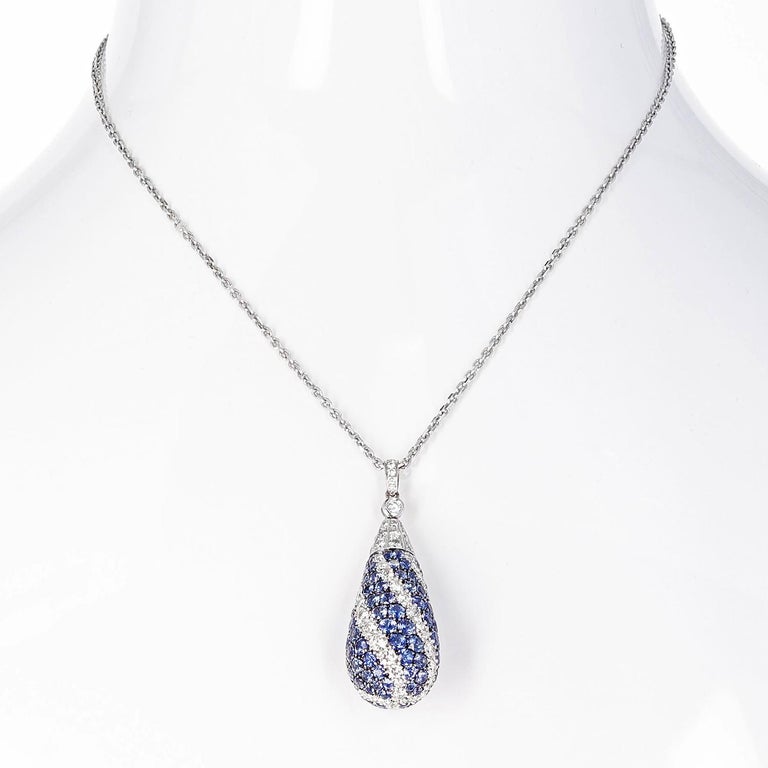 Sapphire and Diamond Swirl Design Pendant Necklace, 18k Gold For Sale ...