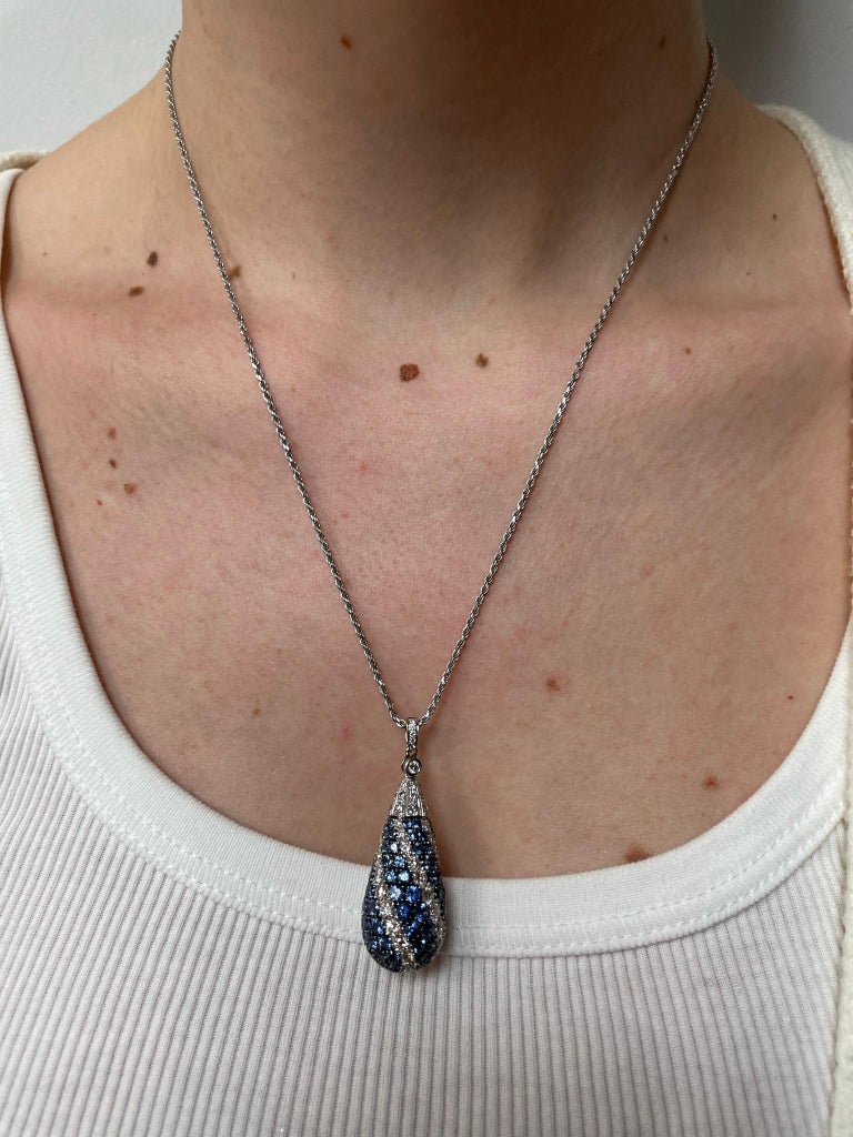 Sapphire and Diamond Swirl Design Pendant Necklace, 18k Gold For Sale ...