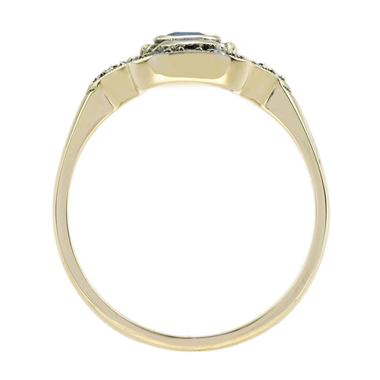 Sapphire and Old Cut Diamond Art Deco Style Vertical Three Stone Ring ...