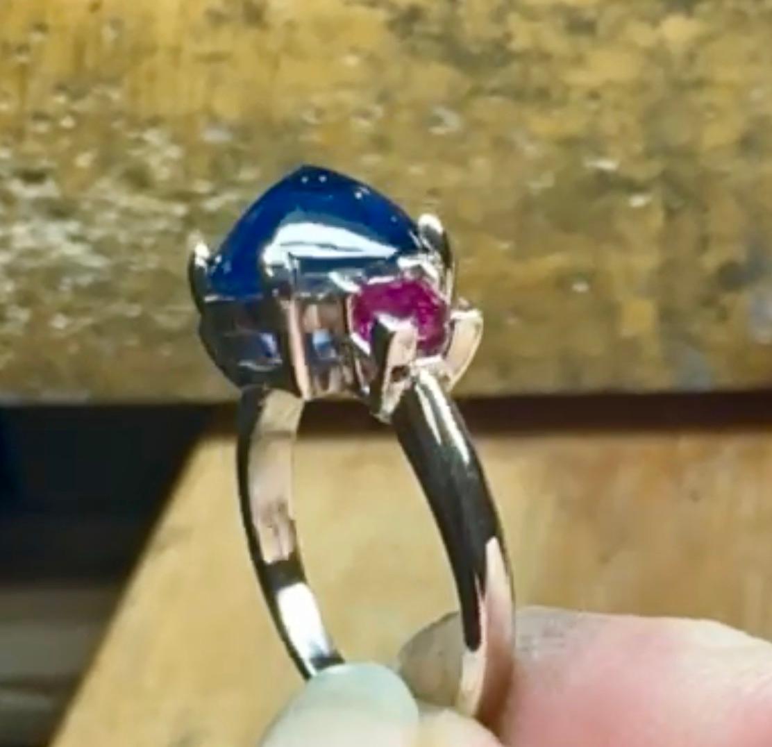 Sugar Loaf Sapphire and Ruby Ring White Gold For Sale at 1stDibs
