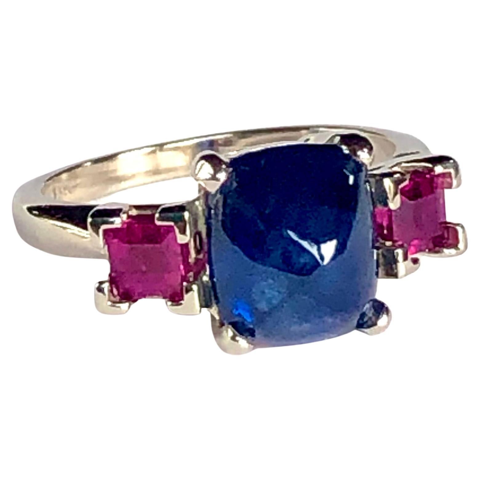 Sugar Loaf Sapphire and Ruby Ring White Gold For Sale at 1stDibs