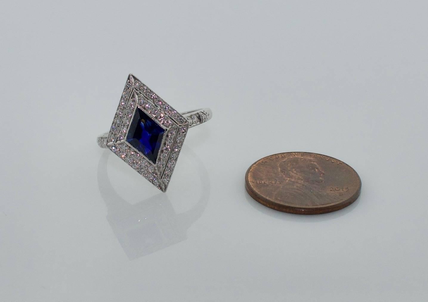 Diamond Lozenge Sapphire Ring For Sale at 1stDibs | diamond lozenge
