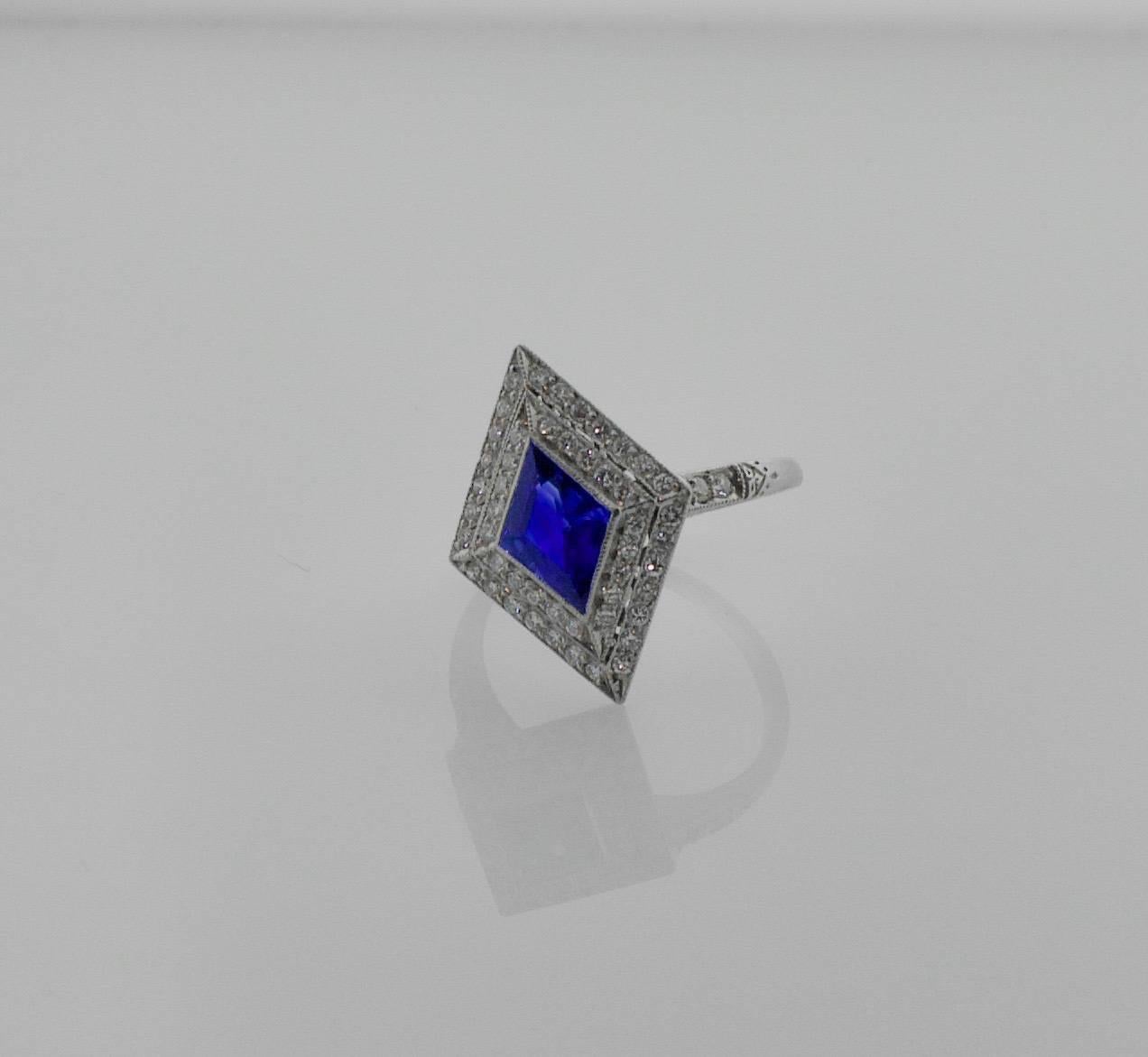 Diamond Lozenge Sapphire Ring For Sale at 1stDibs | diamond lozenge