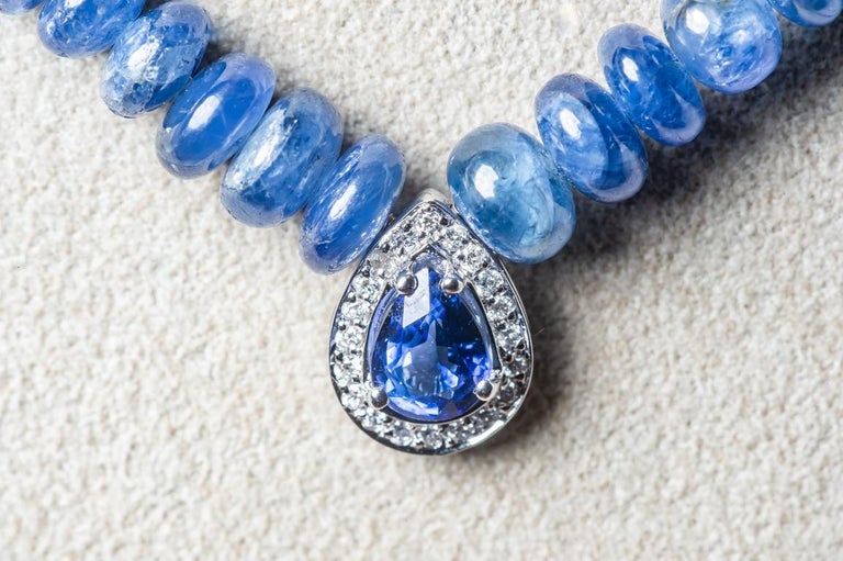 Sapphire Bead Necklace with a White Gold Diamonds and Sapphire Pear at ...