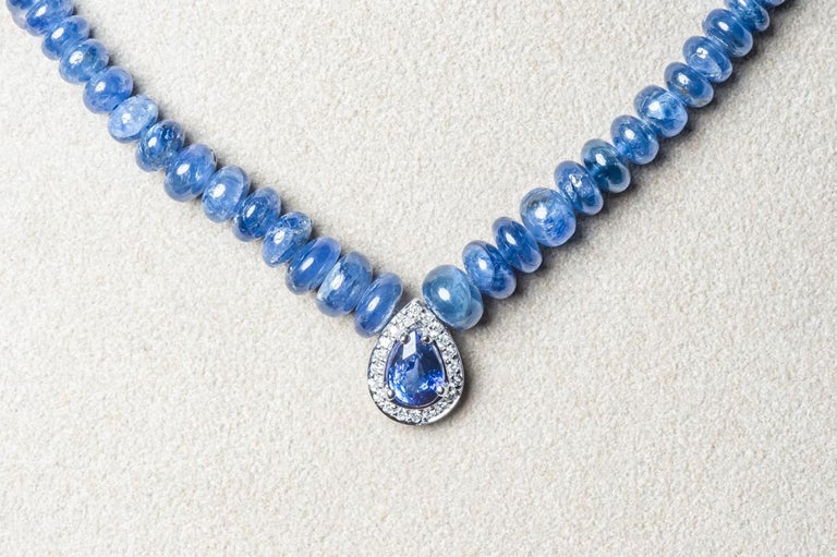 Sapphire Bead Necklace with a White Gold Diamonds and Sapphire Pear at ...
