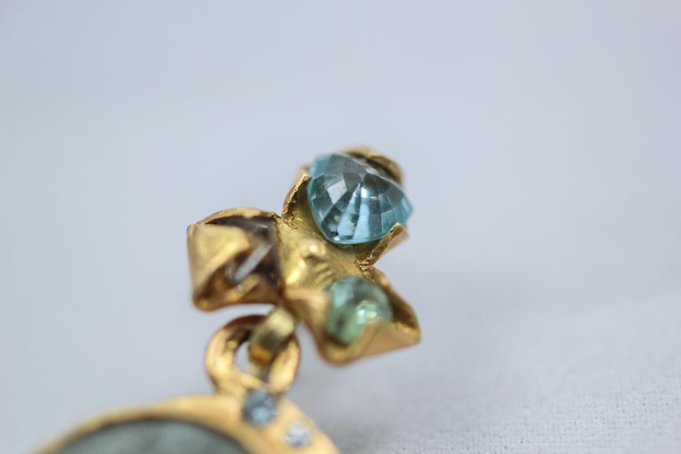 Sapphire Diamond 22-21 Karat Gold Dangle Drop Organic Earrings at 1stDibs