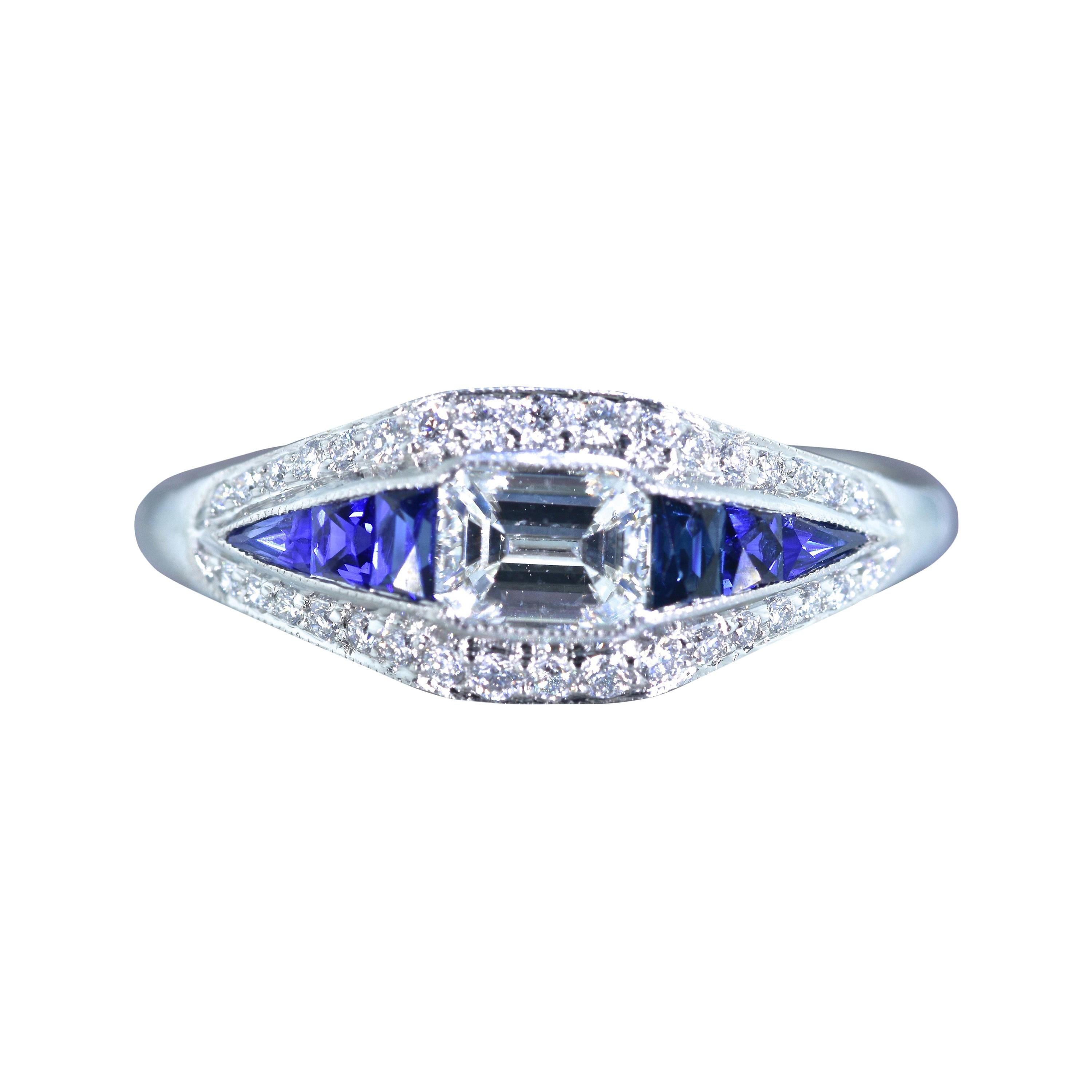 Glowing Platinum Diamonds and Sapphires Ring at 1stDibs