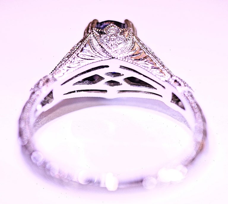 Sapphire Diamond Antique Design Engagement or Right Hand Ring Filigree ...