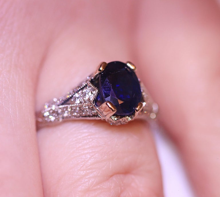 Sapphire Diamond Antique Design Engagement or Right Hand Ring Filigree ...
