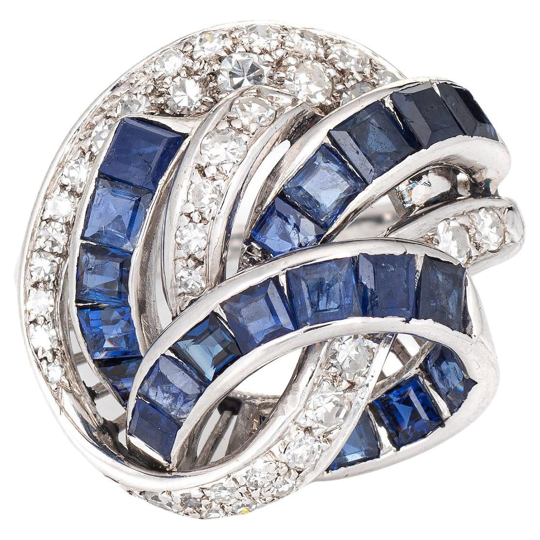 Emerald Diamond Cocktail Ring Vintage 14k White Gold Estate Fine ...