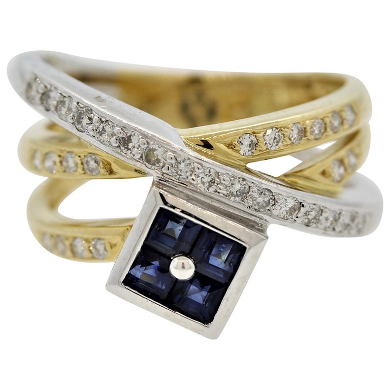Crossover-Ring mit Saphir und Diamant in Gold und Platin im Angebot bei ...