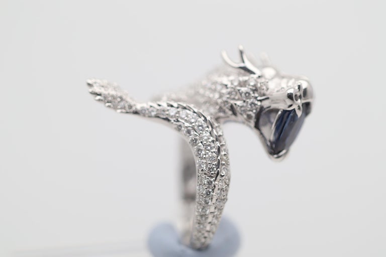 Sapphire Diamond Gold Dragon Ring For Sale at 1stDibs