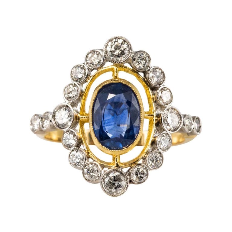 Sapphire Diamond Gold Openwork Ring at 1stDibs