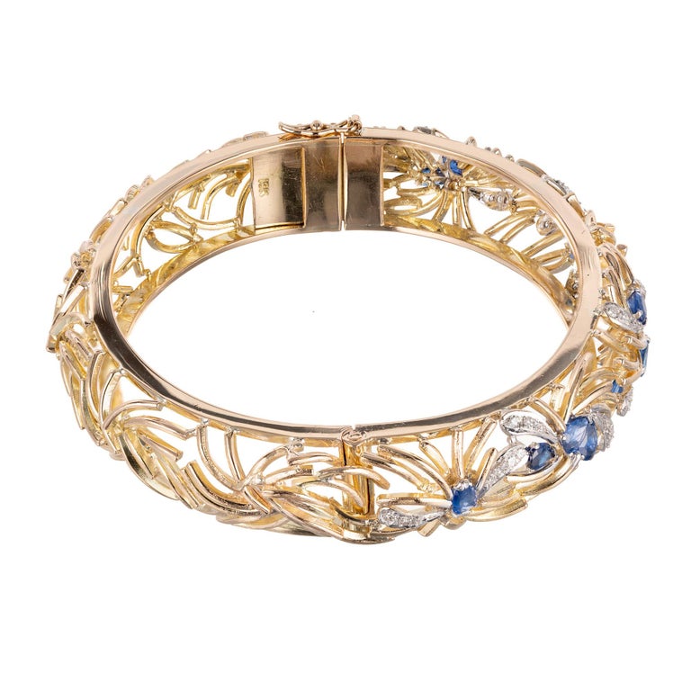Sapphire Diamond Open Work Bangle Bangle Bracelet at 1stDibs