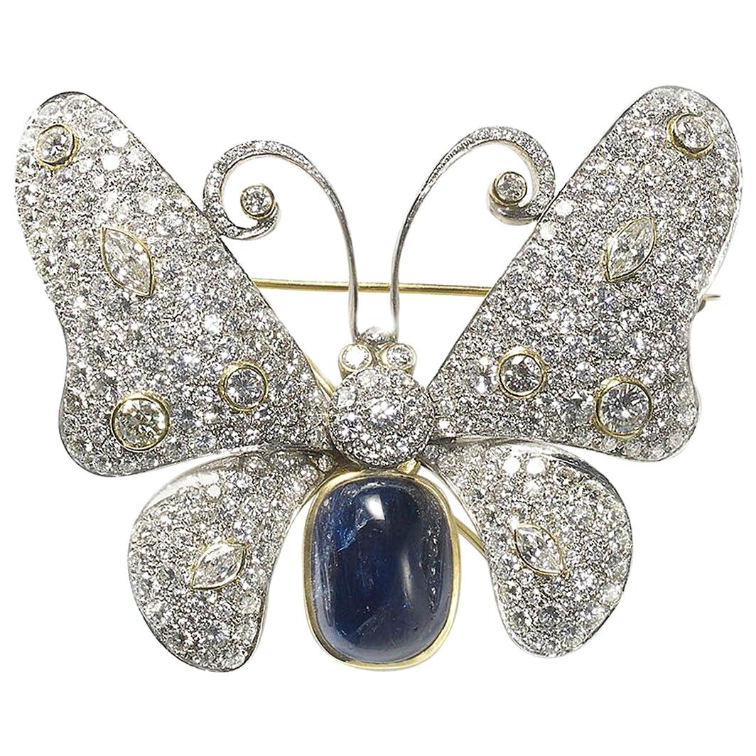 Sapphire, Diamond, Platinum Butterfly Brooch For Sale at 1stDibs