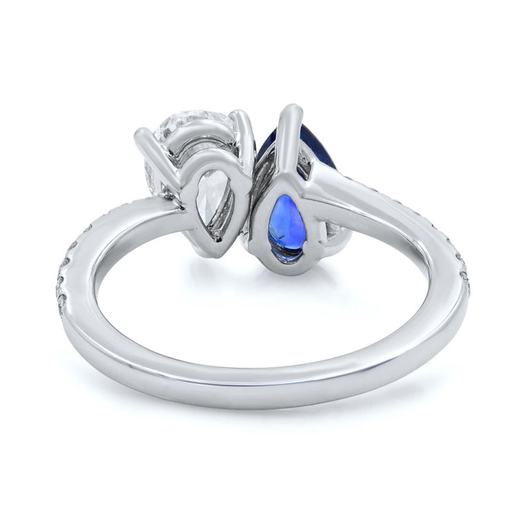 Sapphire Diamond Two-Pear Shape Cross Over Ring Platinum at 1stDibs