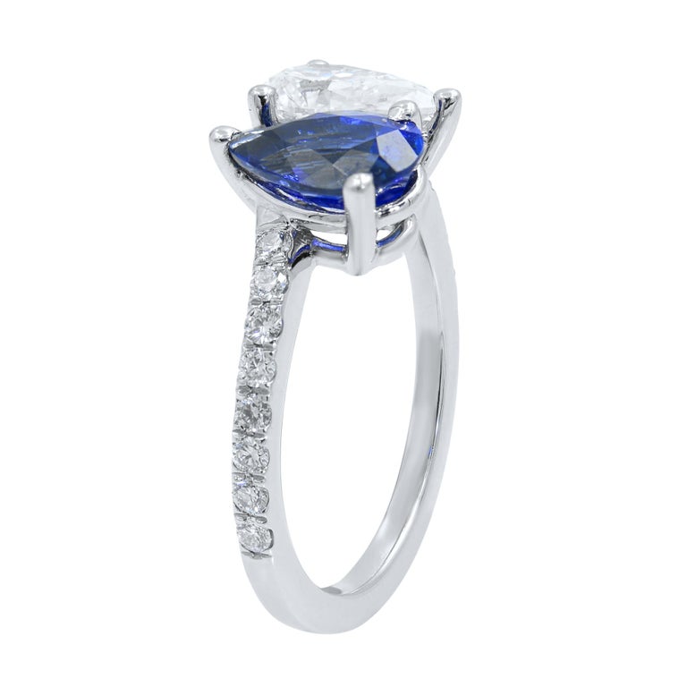 Sapphire Diamond Two-Pear Shape Cross Over Ring Platinum at 1stDibs