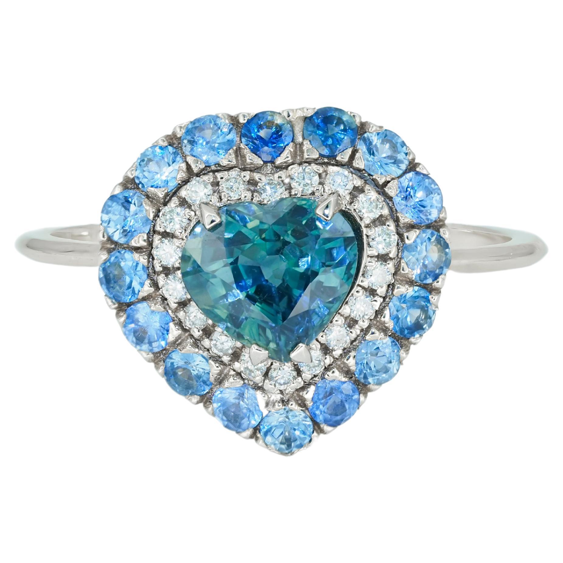 Blue Sapphire Silver Thoscene Ring For Sale at 1stDibs