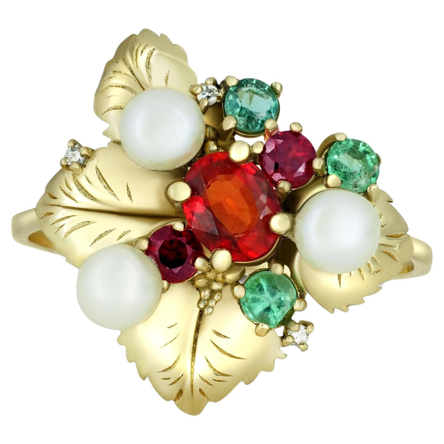 14K Yellow Gold Flower Ring For Sale at 1stDibs