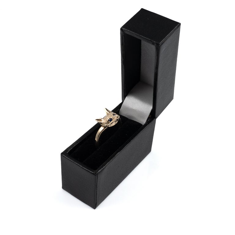 Sapphire Gold Fox Ring, Uk Hallmarks, Antique Style Fox Jewelry at 1stDibs
