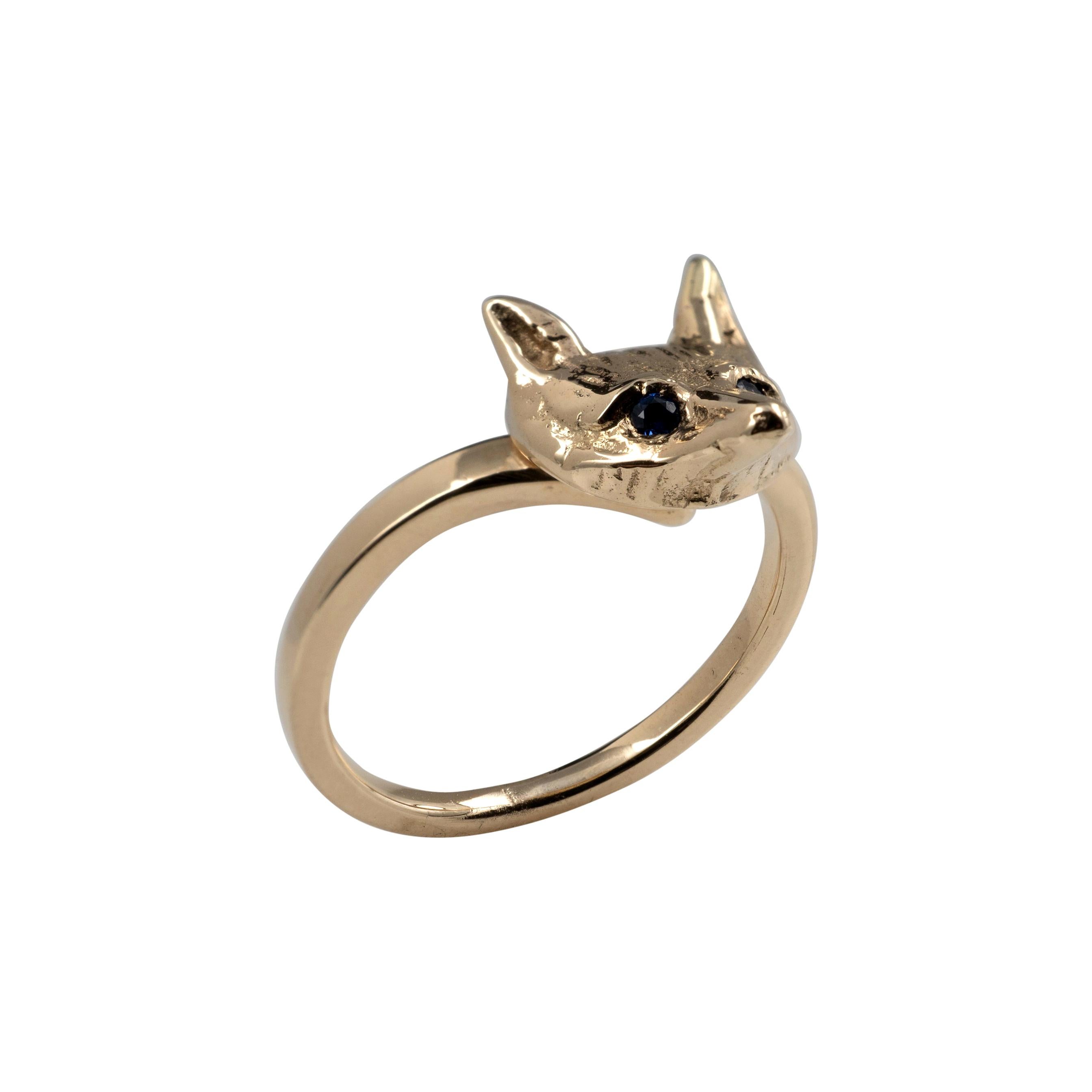 Sapphire Gold Fox Ring, Uk Hallmarks, Antique Style Fox Jewelry at 1stDibs