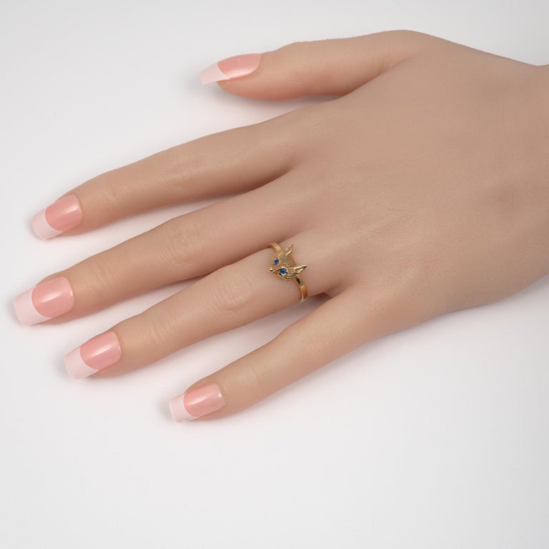 Sapphire Gold Fox Ring, Uk Hallmarks, Antique Style Fox Jewelry at 1stDibs