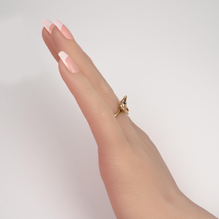 Sapphire Gold Fox Ring, Uk Hallmarks, Antique Style Fox Jewelry at 1stDibs