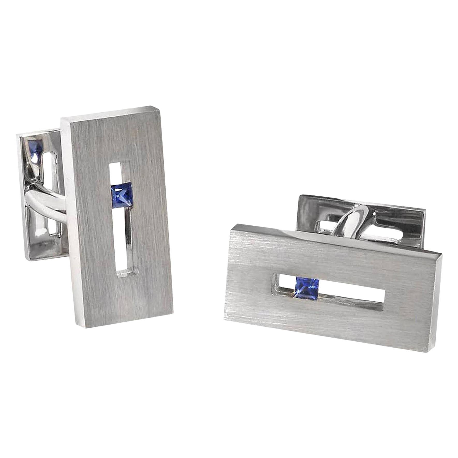 Sapphire White Gold Cufflinks For Sale at 1stDibs