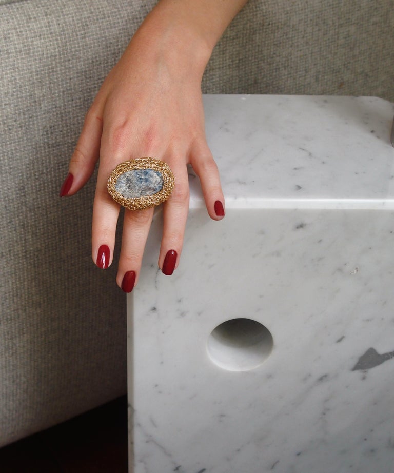 Sapphire Raw Statement Cocktail Ring in 14 Kt Yellow Gold F Uniquely by Artist For Sale at 1stDibs