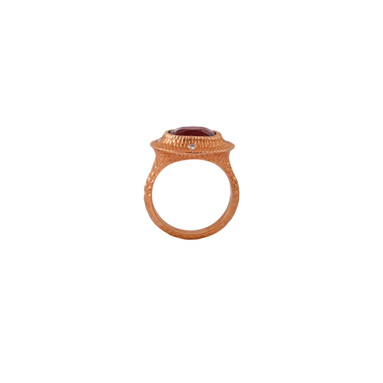 Sapphire Ring Surrounded by Round Brilliant Cut Diamond with Matt Gold ...