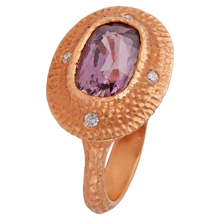 Sapphire Ring Surrounded by Round Brilliant Cut Diamond with Matt Gold ...
