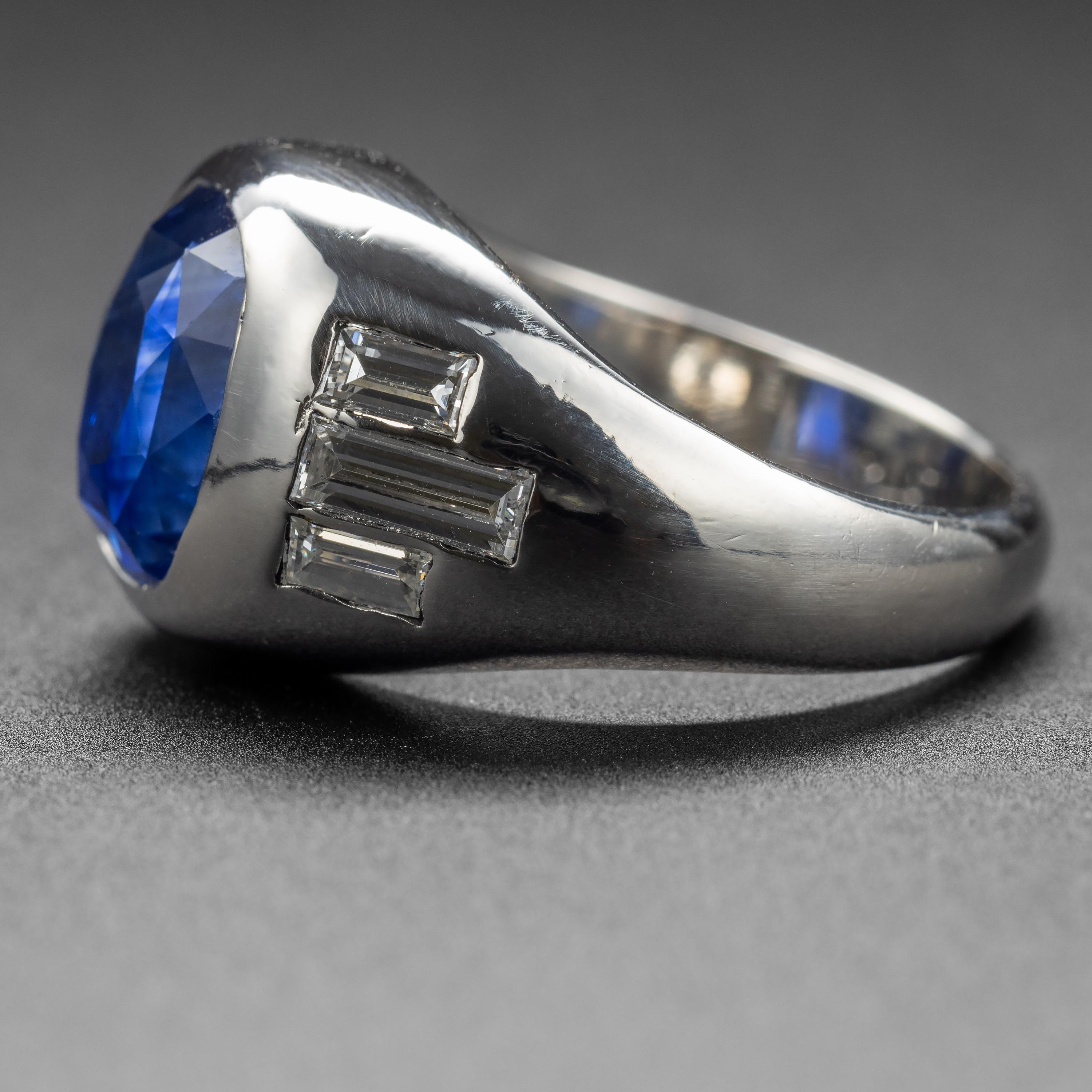 Sapphire Ring with Diamonds in Platinum, Circa 1950s Certified Heat ...