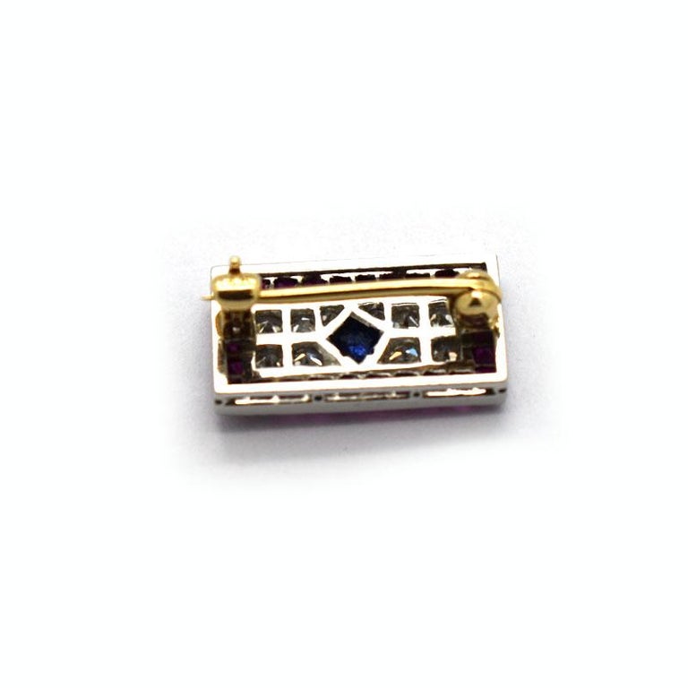 Sapphire Ruby and Diamond American Patriotic Man in Service Flag Brooch ...