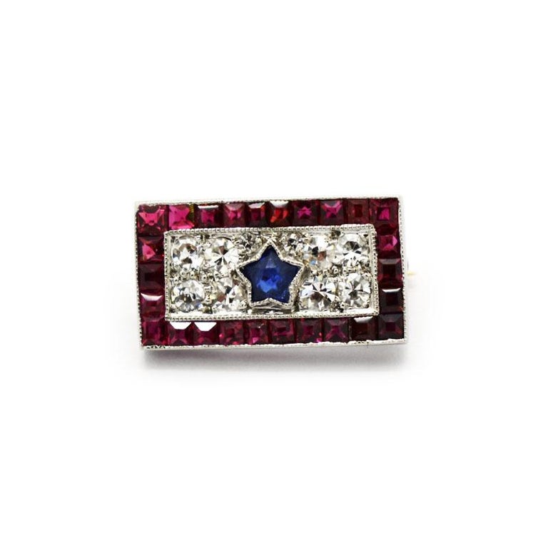 Sapphire Ruby and Diamond American Patriotic Man in Service Flag Brooch ...