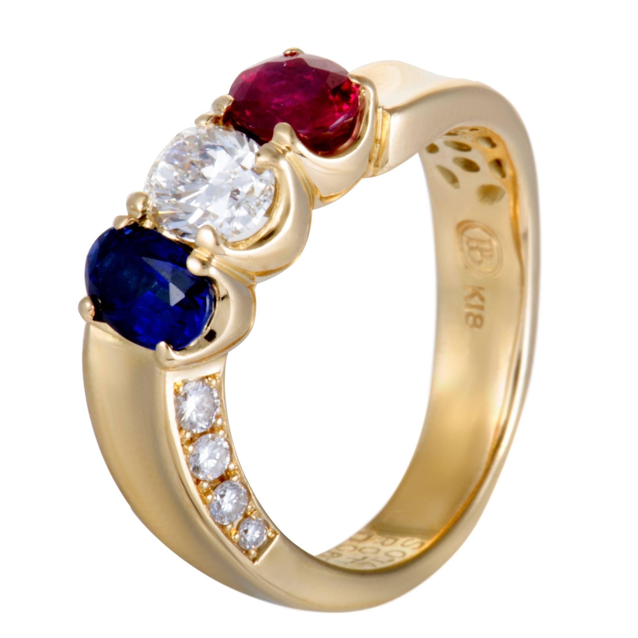 Sapphire Ruby and Diamond Gold Band Ring at 1stDibs