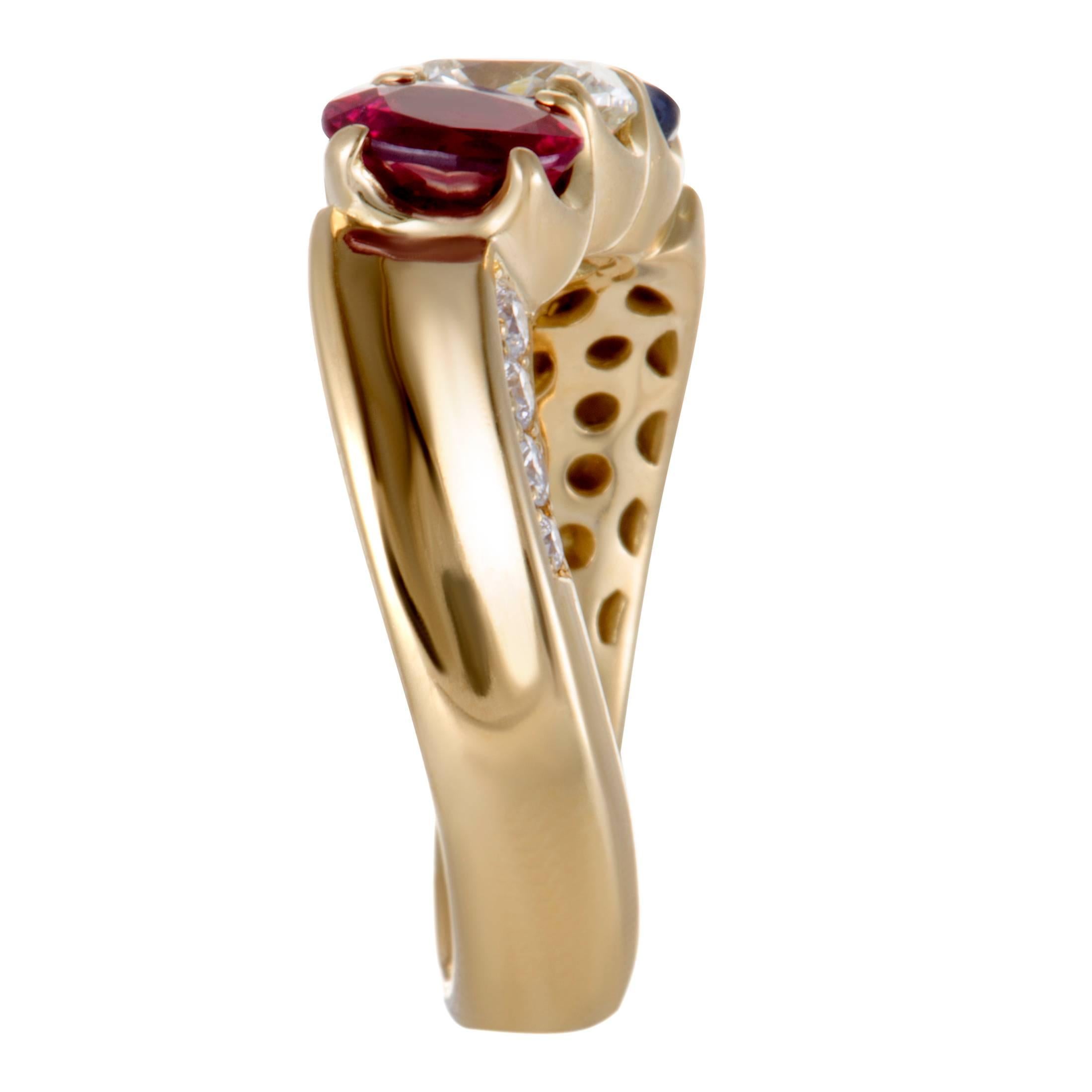 Sapphire Ruby and Diamond Gold Band Ring at 1stDibs
