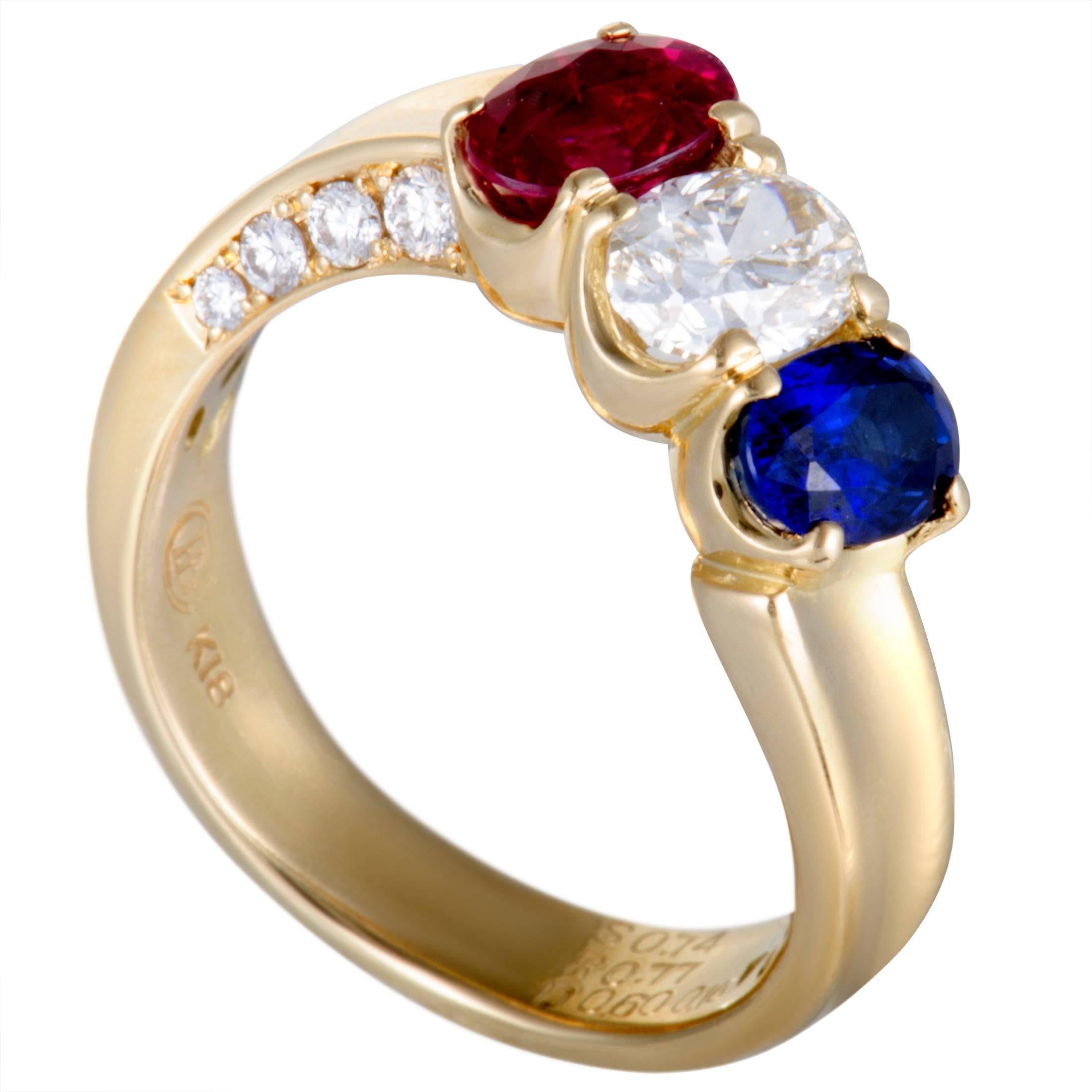 Sapphire Ruby and Diamond Gold Band Ring at 1stDibs