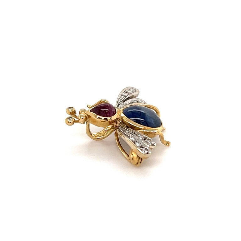 Sapphire Ruby and Diamond Gold Bee Brooch Pin For Sale at 1stDibs