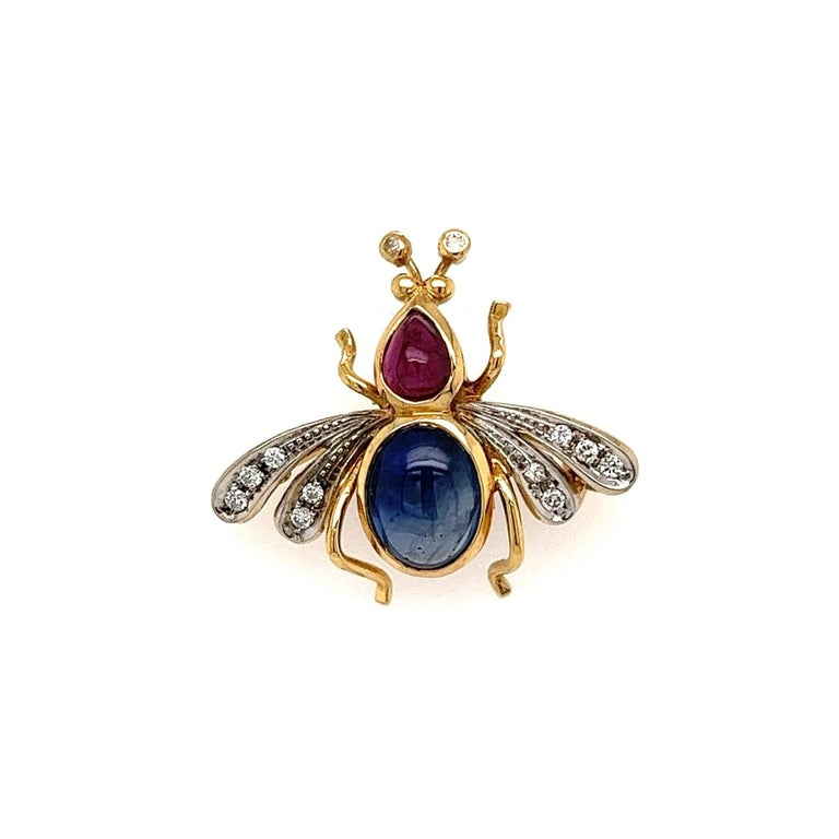 Sapphire Ruby and Diamond Gold Bee Brooch Pin For Sale at 1stDibs